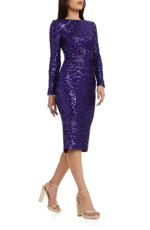 Dress The Population Emery Sequin Midi Dress - Violet