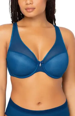 CURVY COUTURE Underwire Plunge Bra Blue Sapphire