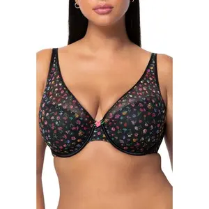 CURVY COUTURE Sheer Mesh Plunge T-shirt Bra Meadow Dream