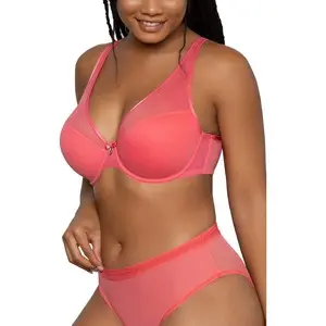 CURVY COUTURE Underwire Plunge Bra Sun Kissed Coral