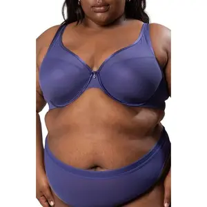 CURVY COUTURE Underwire Plunge Bra Vintage Blue