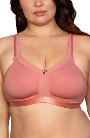 CURVY COUTURE Lace Trim Wireless Bra - Desert Dawn