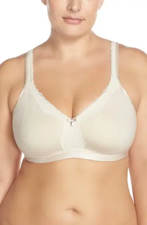 CURVY COUTURE Lace Trim Wireless Bra Natural