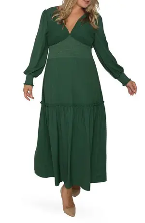 STANDARDS & PRACTICES Floral Smock Waist Maxi Dress - Green