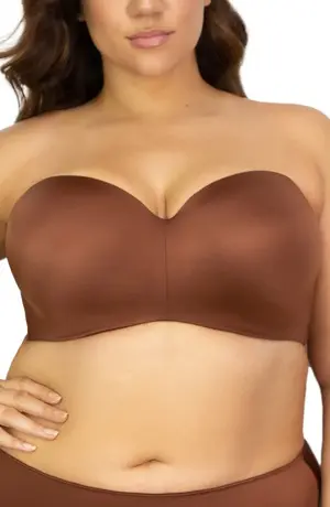CURVY COUTURE Strapless Underwire Push-up Bra Chocolat