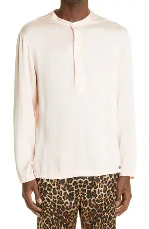 TOM FORD Henley Stretch Silk Pajama Shirt Antique Pink