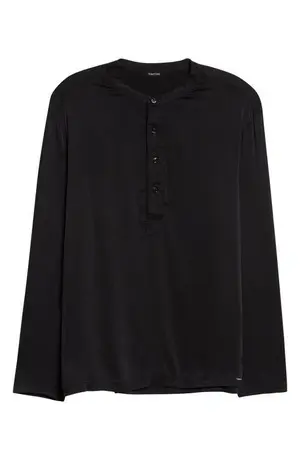 TOM FORD Henley Stretch Silk Pajama Shirt - Black