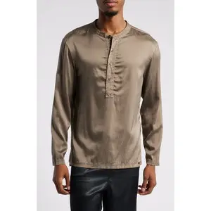 TOM FORD Henley Stretch Silk Pajama Shirt Dark Brown