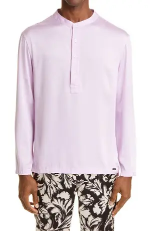 TOM FORD Henley Stretch Silk Pajama Shirt Lavender
