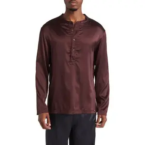 TOM FORD Henley Stretch Silk Pajama Shirt Mahogany