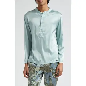 TOM FORD Henley Stretch Silk Pajama Shirt Pale Mint
