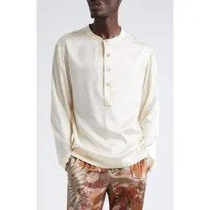 TOM FORD Henley Stretch Silk Pajama Shirt Pearl