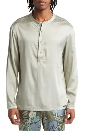 TOM FORD Henley Stretch Silk Pajama Shirt Pistachio