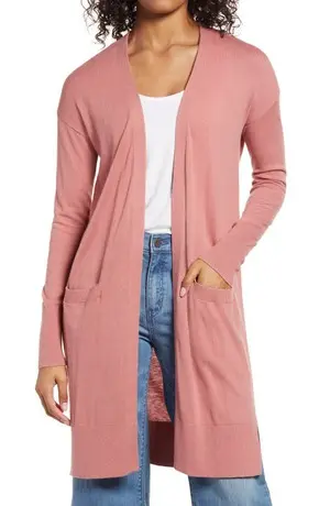 Halogen Open Front Pocket Cardigan - Pink Compact