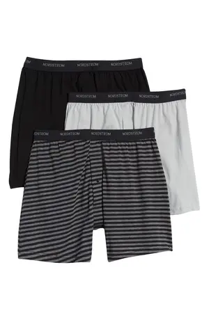 Nordstrom 3-pack Supima® Cotton Boxers Charcoal Grey Htr- Stripe Pack