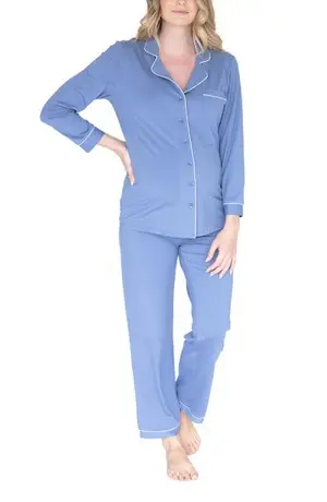 ANGEL MATERNITY Button Front Maternity Pajamas Blue