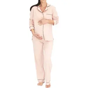 ANGEL MATERNITY Button Front Maternity Pajamas Dusty Pink