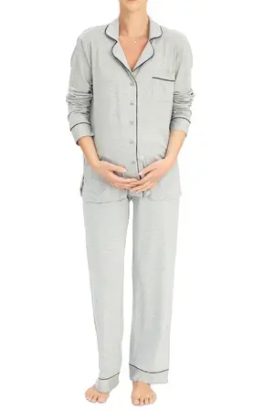 ANGEL MATERNITY Button Front Maternity Pajamas Marl Gray