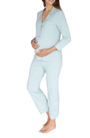 ANGEL MATERNITY Button Front Maternity Pajamas - Sage