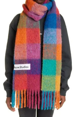 Acne Studios Vally Plaid Alpaca Fuchsia Pink/ Yellow/ Blue