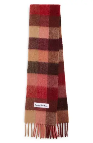 Acne Studios ACNE STUDIOS Vally Plaid Alpaca Scarf Red/pink/beige