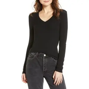 Splendid Valley Rib V-neck Tee - Black