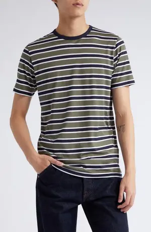 Sunspel Crewneck T-shirt Navy/green Stripe