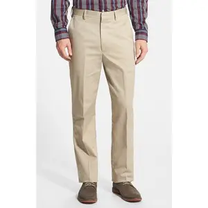 Berle Berle Classic Fit Cotton Dress Pants Khaki