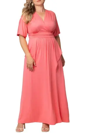 KIYONNA Indie V-neck Fit & Flare Dress - Coral