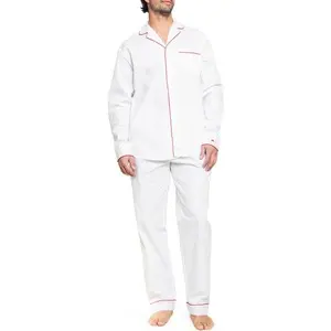 PETITE PLUME Contrast Piping Cotton Pajamas - White