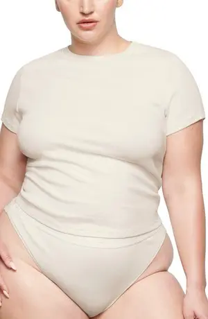 SKIMS Stretch Cotton Ribbed T-Shirt Bone