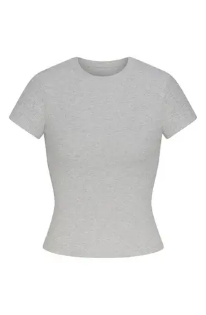 SKIMS Stretch Cotton Ribbed T-shirt - Light Heather Grey