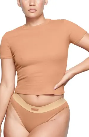 SKIMS Stretch Cotton Ribbed T-Shirt Sedona