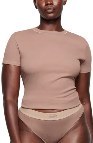 SKIMS Stretch Cotton Ribbed T-Shirt Umber