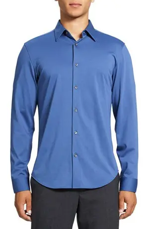 Theory Sylvain Nd Structure Knit Button-up Shirt Atlantic - G80