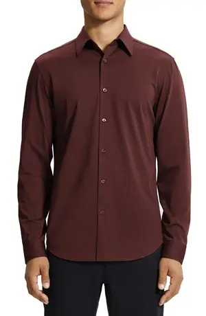 Theory Sylvain Nd Structure Knit Button-up Shirt Chocolate - Qb7