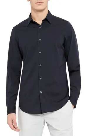 Theory Sylvain Nd Structure Knit Button-up Shirt - Eclipse
