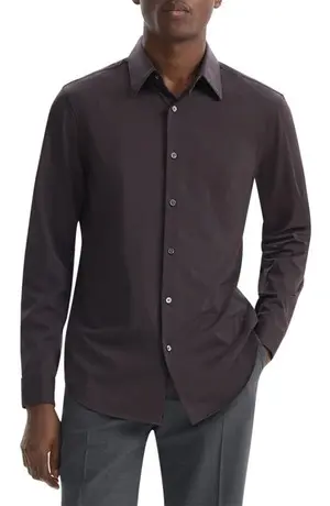 Theory Sylvain Nd Structure Knit Button-up Shirt Hickory-spf
