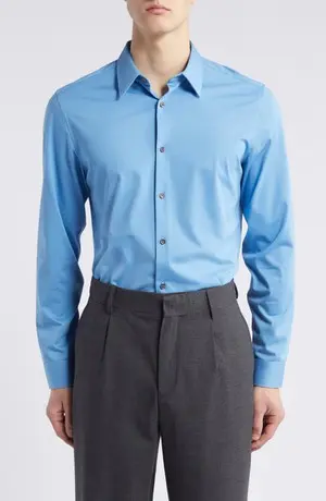 Theory Sylvain Nd Structure Knit Button-up Shirt Powder Blue