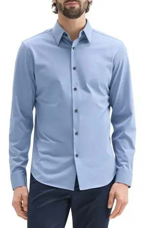 Theory Sylvain Nd Structure Knit Button-up Shirt Rainstorm