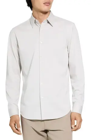 Theory Sylvain Nd Structure Knit Button-up Shirt - Silver Cloud - Uqa