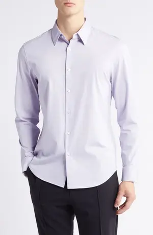 Theory Sylvain Nd Structure Knit Button-up Shirt Soft Iris