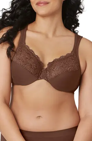 GLAMORISE Wonderwire® Low Cut Lace Underwire Bra Chocolate