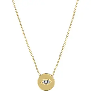 Zoe Chicco Marquise Diamond Coin Pendant Necklace - 14k Yellow Gold