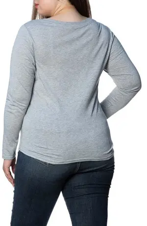 SLINK JEANS V-neck Long Sleeve Pocket T-shirt - Heather Grey
