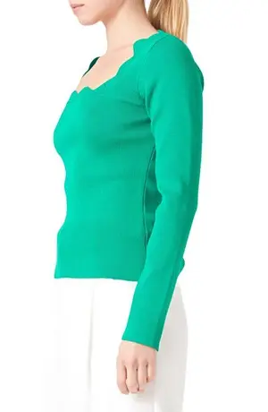 Endless Rose Scallop Square Neck Sweater - Green