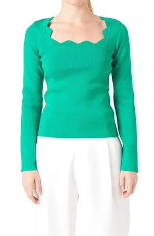 Endless Rose Scallop Square Neck Sweater - Green
