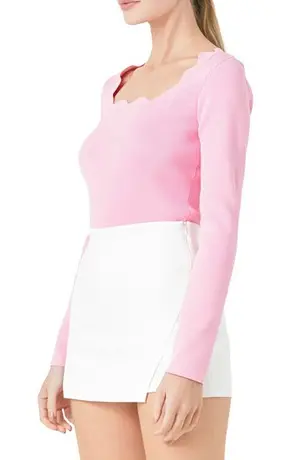Endless Rose Scallop Square Neck Sweater - Pink
