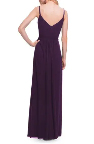 #LEVKOFF Designer Chiffon Gown With Surplice Neckline And A-line Silhouette