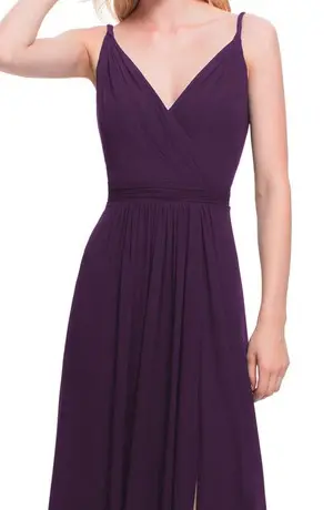#LEVKOFF Designer Chiffon Gown With Surplice Neckline And A-line Silhouette